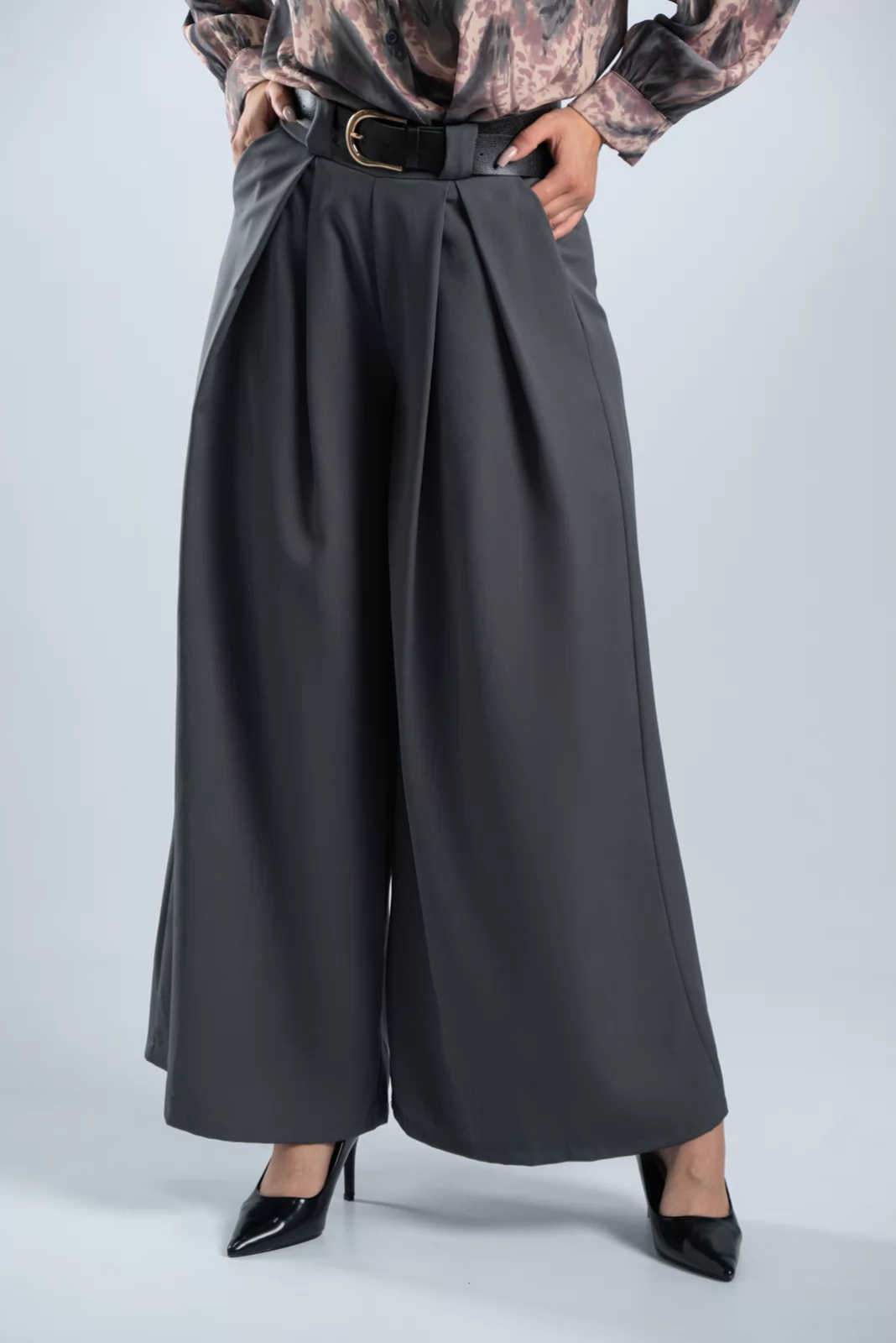 Παντελόνα Λάστιχο Πιέτες Μολυβί Γκρι | Marilyn Boutique