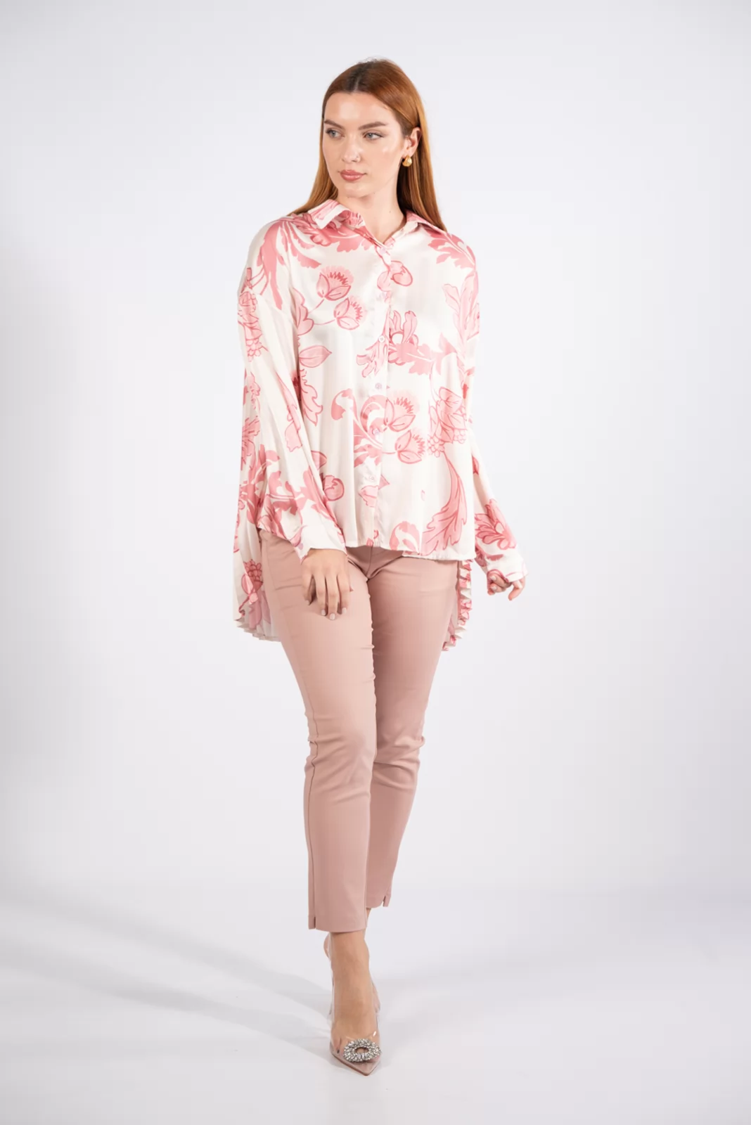 Marilyn Boutique - Γυναικεία Ρούχα - Πουκάμισο Πλισέ Floral Ροζ-Sugar