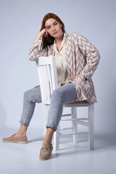 Marilyn Boutique Γυναικεία Ρούχα Ζακέτα Ζικ Ζακ Γκρι Ροζ